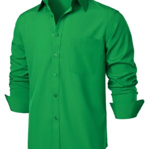 ZEROYAA Men's Regular Fit Dress Shirt Solid Wrinkle-Free Long Sleeve Casual Business Button Up Shirts with Pocket ZSSCL05-Shamrock Green Medium