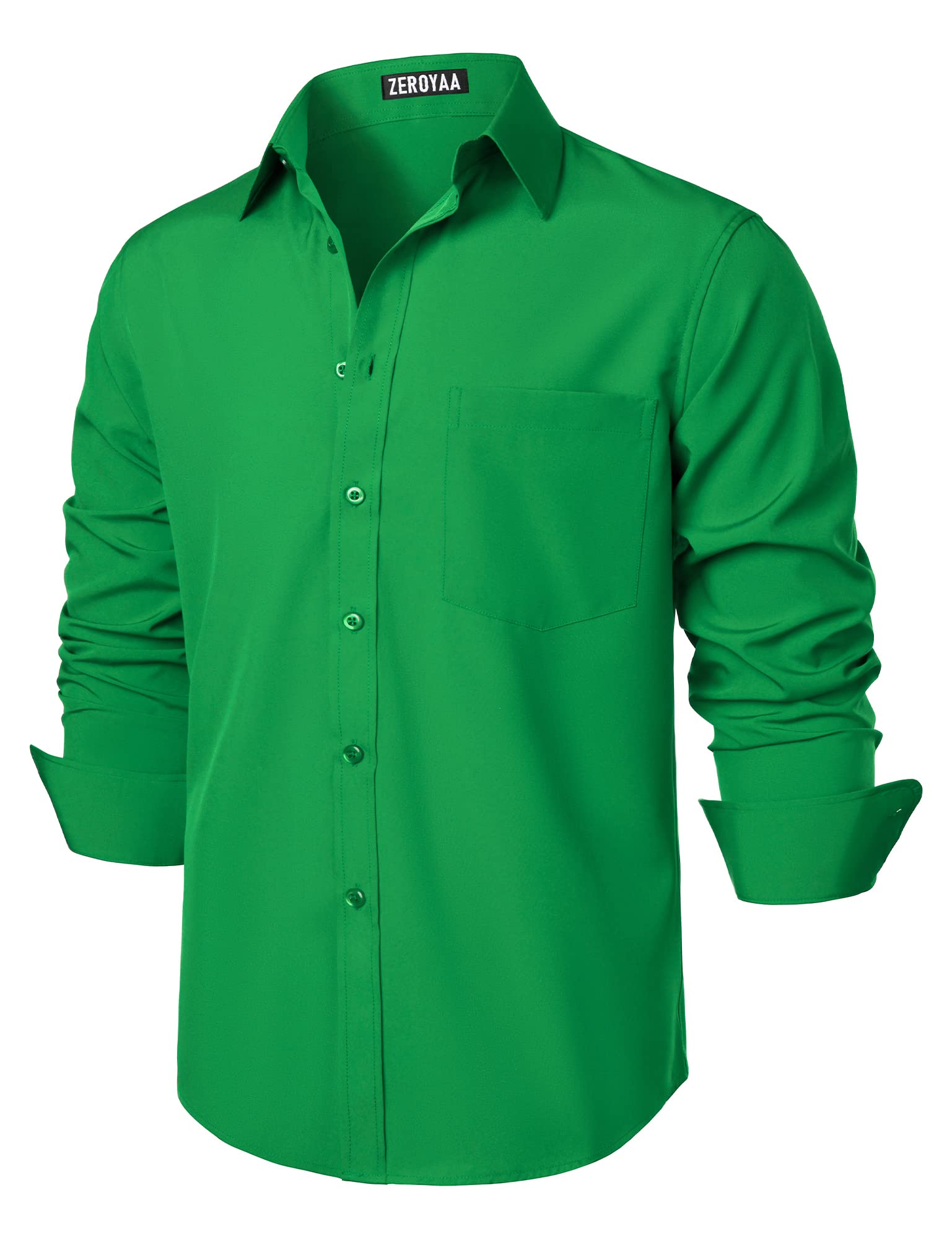 ZEROYAA Men's Regular Fit Dress Shirt Solid Wrinkle-Free Long Sleeve Casual Business Button Up Shirts with Pocket ZSSCL05-Shamrock Green Medium