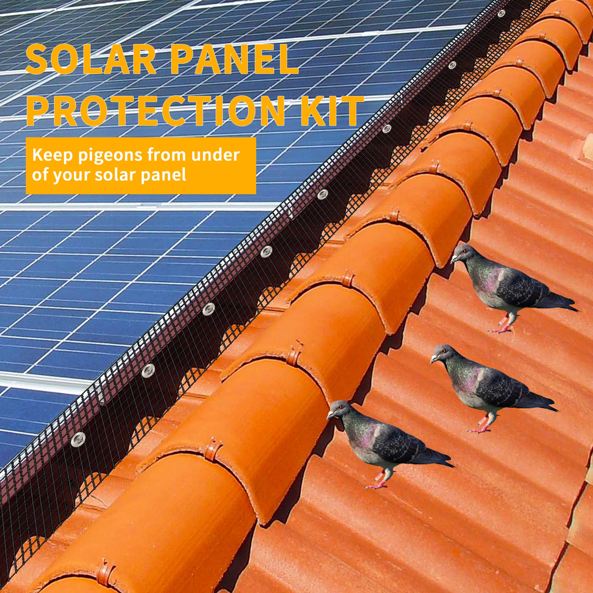 PATIOSIR Solar Panel Bird Wire Screen Protection 6" x 50ft, Guard Kit Protect Solar Panels from Rodents, Squirrel, PVC Coated Galvanized Steel Roll with 30 Fastener Clips