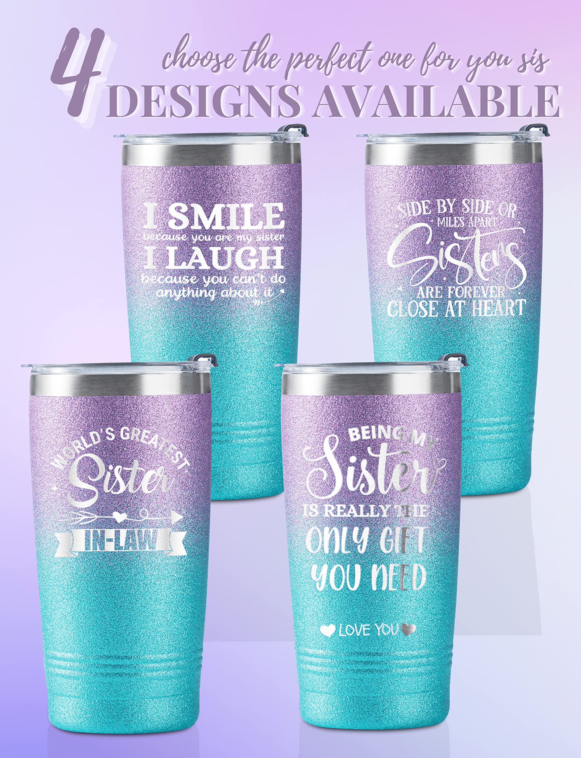 Onebttl Sister Gifts from Sister, Insulated Stainless Steel Wine Tumbler with Lid and Straw, Funny gifts for Sis on Mother's Day, Birthday, Christmas, 20 oz, World's Greatest Sister in Law