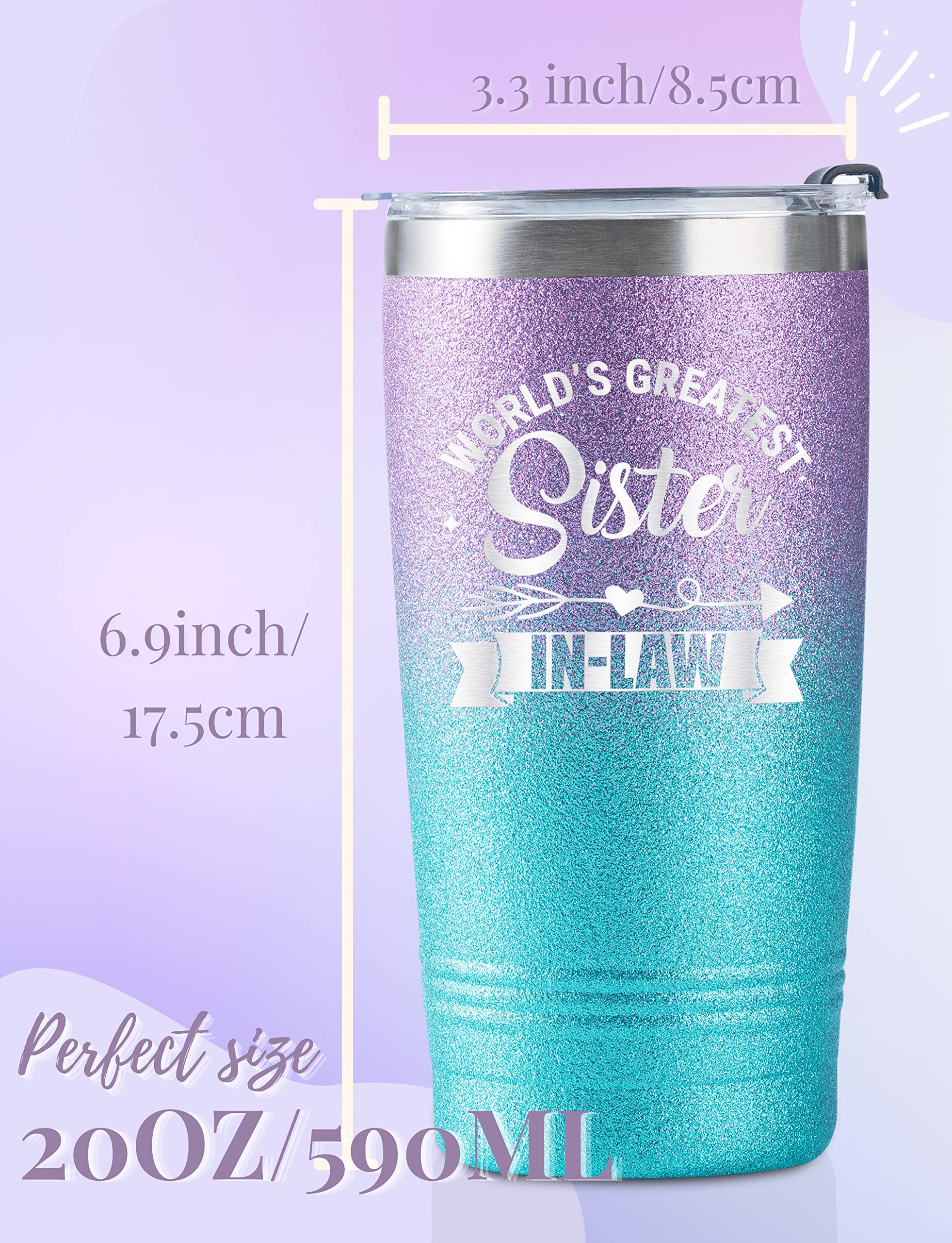 Onebttl Sister Gifts from Sister, Insulated Stainless Steel Wine Tumbler with Lid and Straw, Funny gifts for Sis on Mother's Day, Birthday, Christmas, 20 oz, World's Greatest Sister in Law