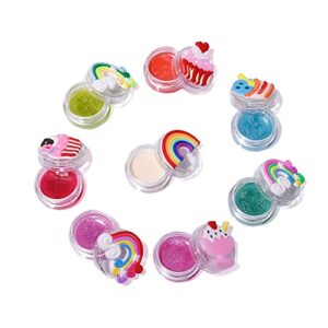 Mebtmel 8PCS Cute Lip Gloss for Girls, Party Favors Lip Balm Set for Kids, Assorted Fruity Flavors Cute Cupcake of Rainbow Designs Birthday Gift