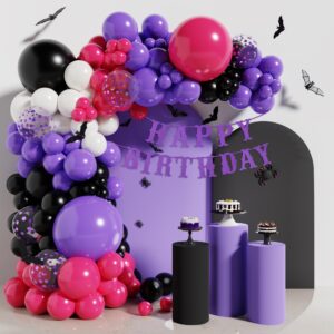 wednesday balloons garland arch kit, 123pcs tv drama black purple rose red balloon happy birthday banner for wednesday gothic theme birthday party supplies decorations halloween party favors