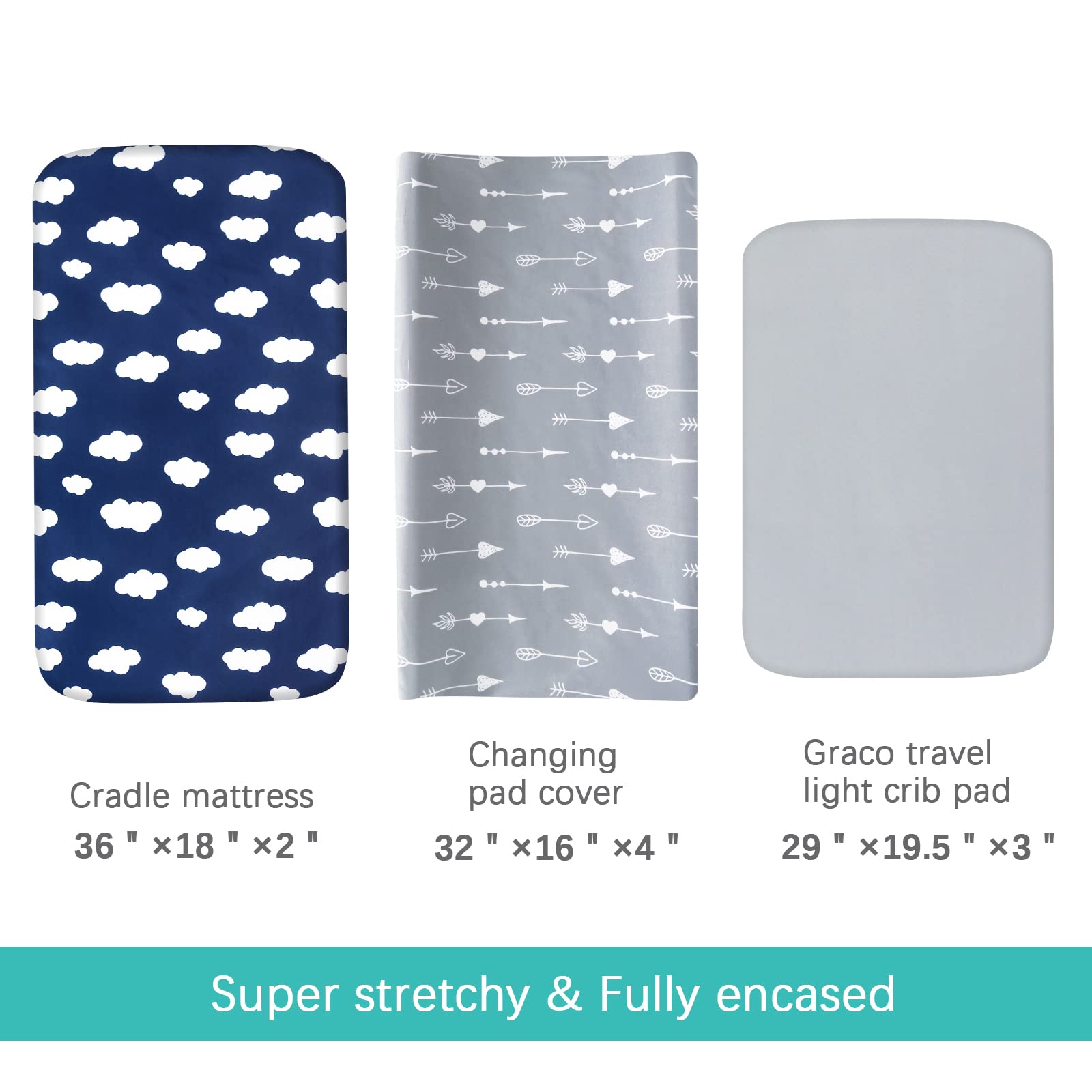 Changing Pad Cover, Diaper Changing Pad Covers 4 Pack, Fitted Baby Changing Table Sheets for 32''×16'' Change Table Pad, Cradle & Bassinet Sheets for Boys & Girls, Soft & Breathable