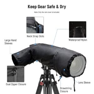 NEEWER Camera Rain Cover, Large Size Durable Nylon Raincoat Compatible with Canon Sony Nikon DSLR Mirrorless Vlog Camera & Lenses 300/400/500/600/800mm, with Sleeves/Drawstrings/Viewing Window, PB004