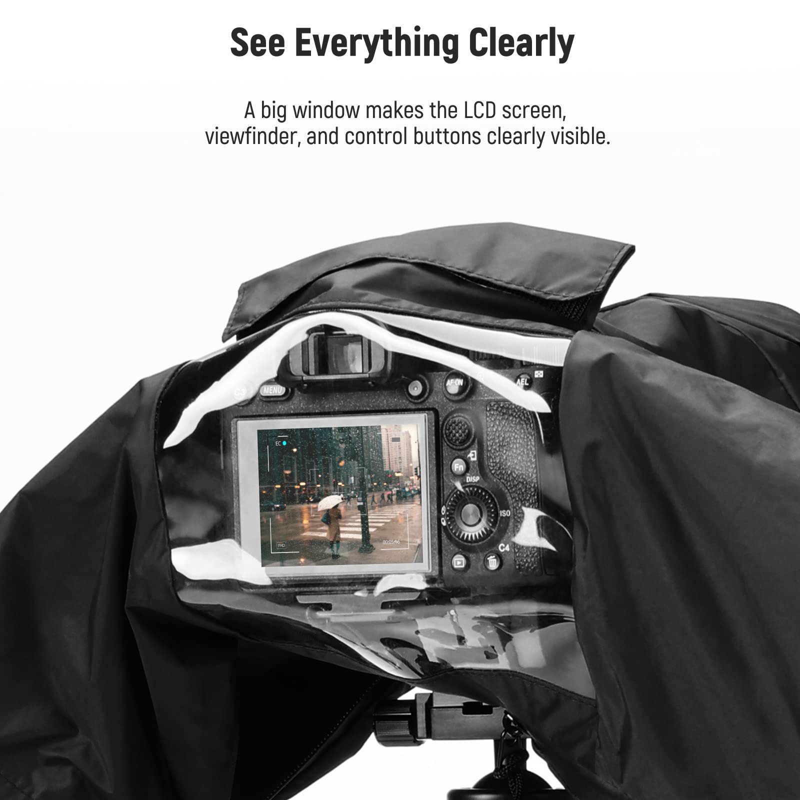 NEEWER Camera Rain Cover, Large Size Durable Nylon Raincoat Compatible with Canon Sony Nikon DSLR Mirrorless Vlog Camera & Lenses 300/400/500/600/800mm, with Sleeves/Drawstrings/Viewing Window, PB004