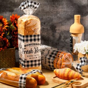 Bread Bags for Homemade Bread Christmas Plastic Bread Bags with Twist Ties Clear Bread Bags Black Buffalo Plaid Baked Bread Bags Fresh Bread Bag for Home Bakers and Bakery 10 x 20 Inch (50 Pcs)