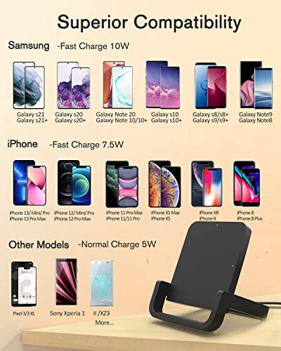 Wireless Charger, BUBEYYIE Fast 10W Charging Stand Compatible with iPhone 14 13 12 11 Pro XR XS X 8 Plus Samsung Galaxy S22 S22 S20 S10 Note 20 10 Google LG and Other Cell Phones (Black)