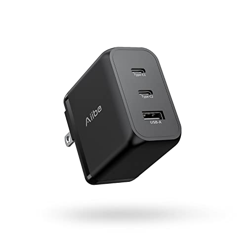 Aiibe USB C Charger 65W 3-Port PD 3.0 Fast Charger 65W GaN Wall Charger USB C Charger Block Type-C Foldable Adapter for MacBook Pro/Air, iPad Pro, iPhone 15/14/Pro, Galaxy S23 S22, Dell XPS13, Laptops