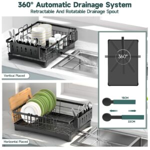 Dish Drying Rack, Stainless Steel Dish Rack, Large 1 Tier Drying Rack, Kitchen Counter Dish Rack Durable, Dish Drainer with Drainboard Over Sink for Cups, Knives, Spoons, and Forks (L16.9"*W12.5")