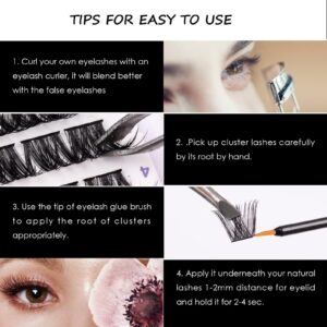 Cluster Lashes 72 Individual Lashes Clusters Eyelash Extensions False Eyelashes DIY Wispy Fluffy Lash Extension Kit Reusable False Eyelashes Natural Look Mix 10-16mm C D Curl-DM01