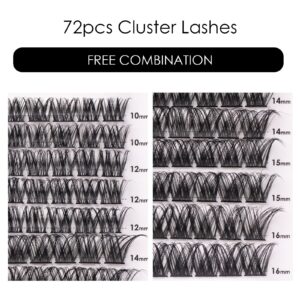 Cluster Lashes 72 Individual Lashes Clusters Eyelash Extensions False Eyelashes DIY Wispy Fluffy Lash Extension Kit Reusable False Eyelashes Natural Look Mix 10-16mm C D Curl-DM01