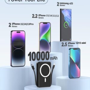 podoru Wireless Portable Charger, 10000mAh Magnetic Power Bank Built-in USB C Lighting Cables 22.5W PD Fast Charging LED Display Mag-Safe Battery Pack for iPhone 15/14/13/12/Mini/Pro/Pro Max - Black