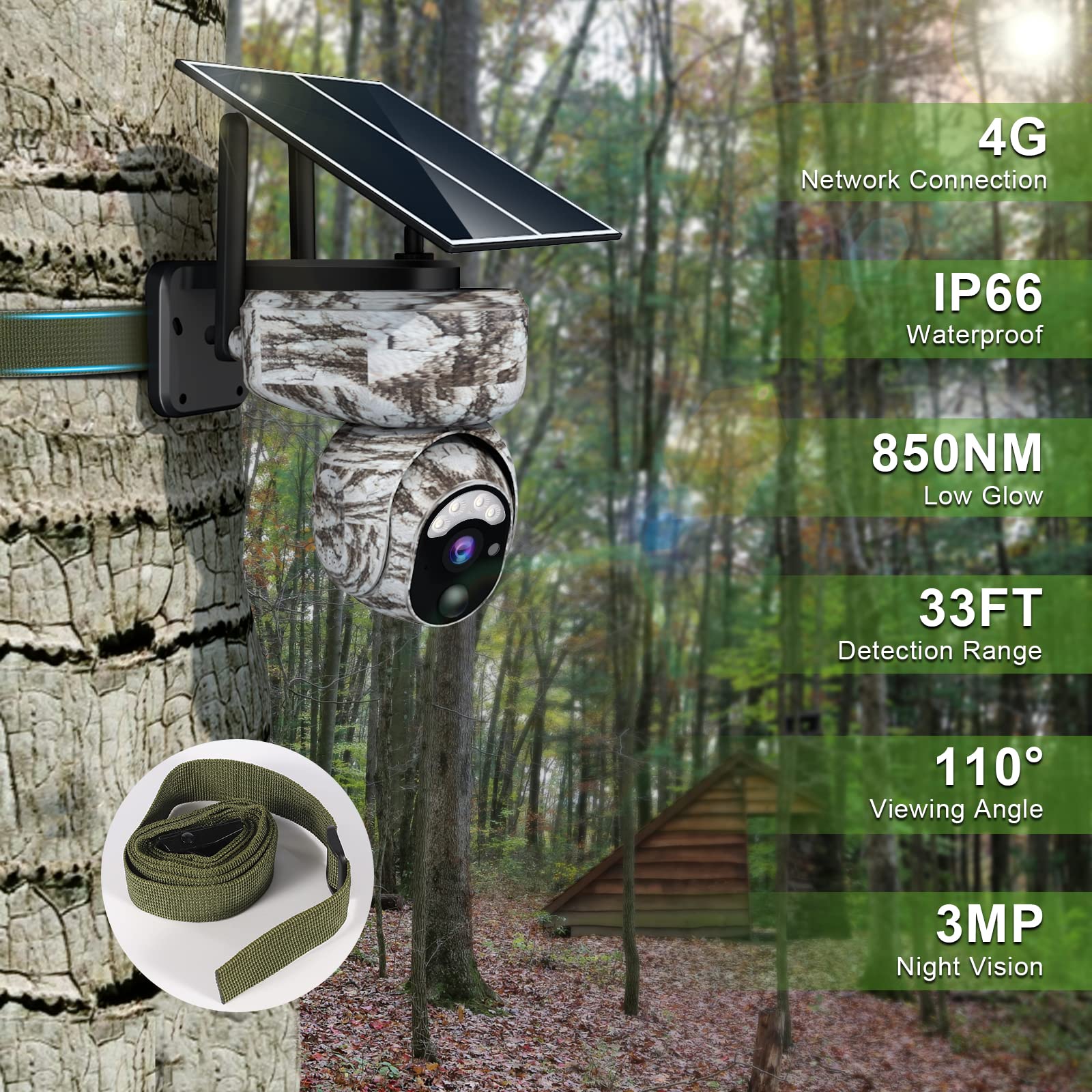 Vyze-Link 4G LTE Cellular Trail Camera, Outdoor Wireless Solar Game Cameras with Sim Card, Colorful Night Vision, Motion Activated, IP66, 360° Rotation, 2-Way Audio, No WiFi Needed, TF Card Included