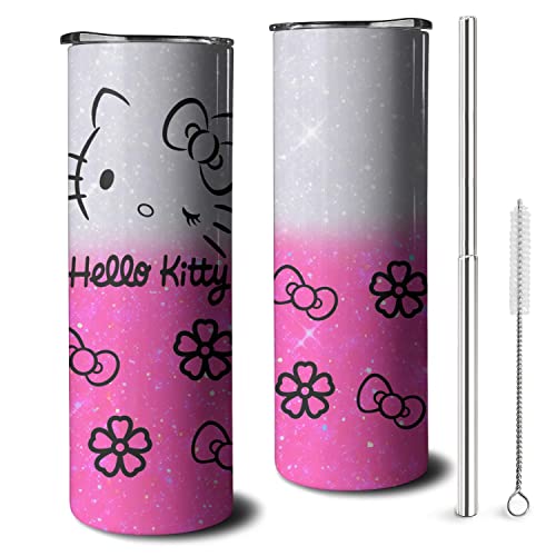 GUUMAA Kitty Stuff Water Bottle Adult Stainless Steel Cup for Kids with Straw and Lid Thermal Sippy Cup 20 Oz Coffee Mug Pink Kitty Tumblers Birthday Gift for Women