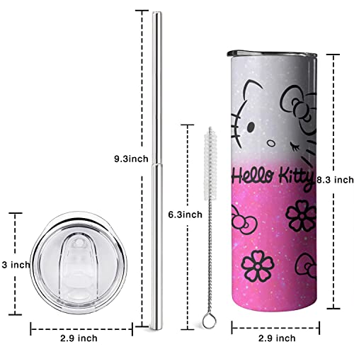 GUUMAA Kitty Stuff Water Bottle Adult Stainless Steel Cup for Kids with Straw and Lid Thermal Sippy Cup 20 Oz Coffee Mug Pink Kitty Tumblers Birthday Gift for Women