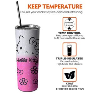 GUUMAA Kitty Stuff Water Bottle Adult Stainless Steel Cup for Kids with Straw and Lid Thermal Sippy Cup 20 Oz Coffee Mug Pink Kitty Tumblers Birthday Gift for Women