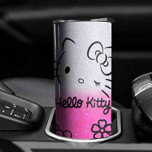 GUUMAA Kitty Stuff Water Bottle Adult Stainless Steel Cup for Kids with Straw and Lid Thermal Sippy Cup 20 Oz Coffee Mug Pink Kitty Tumblers Birthday Gift for Women