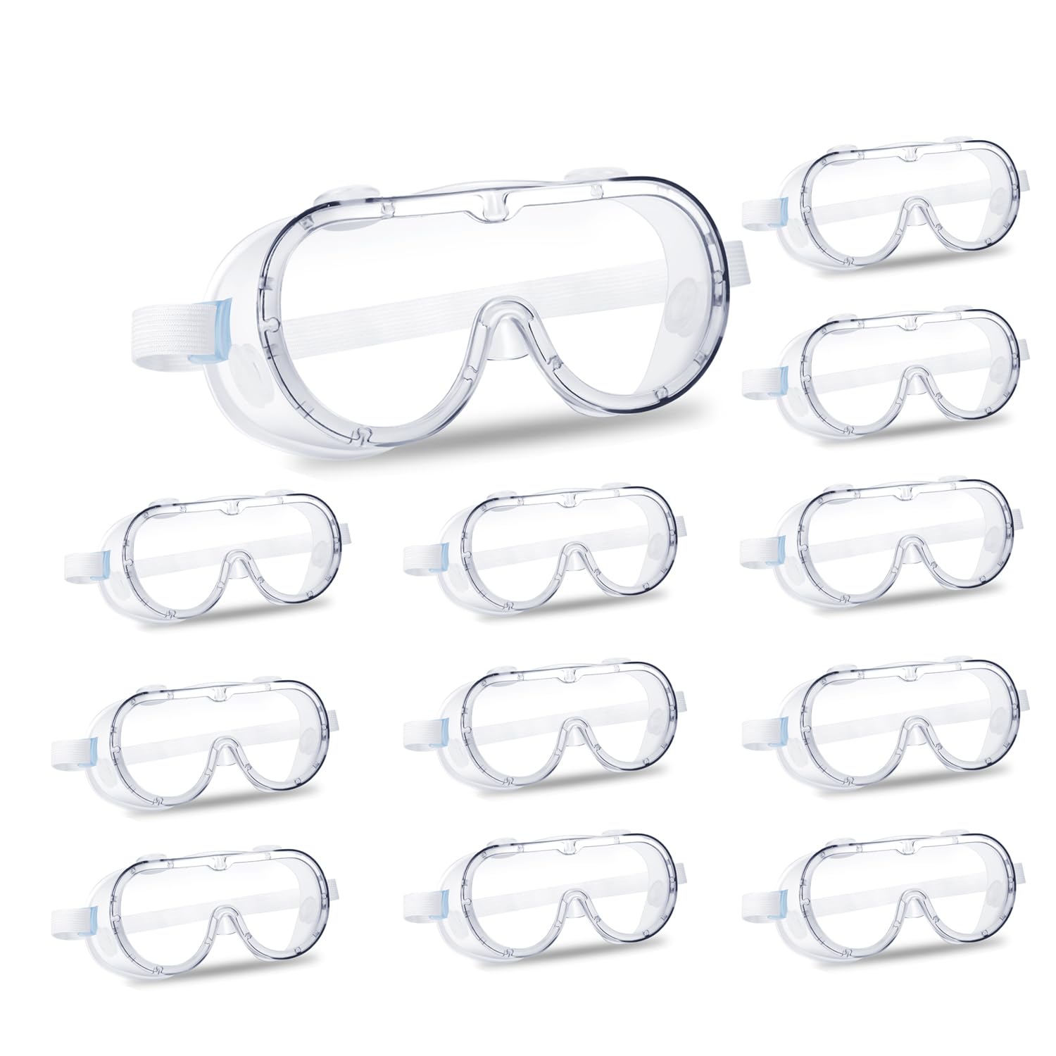 TGS 12 Pack Safety Goggles Anti Fog Protective Safety Glasses Over Eyeglasses Scratch Resistant Protective Coating Eye Protection Clear, Vented Panoramic Lenses with Extreme Impact Resistance