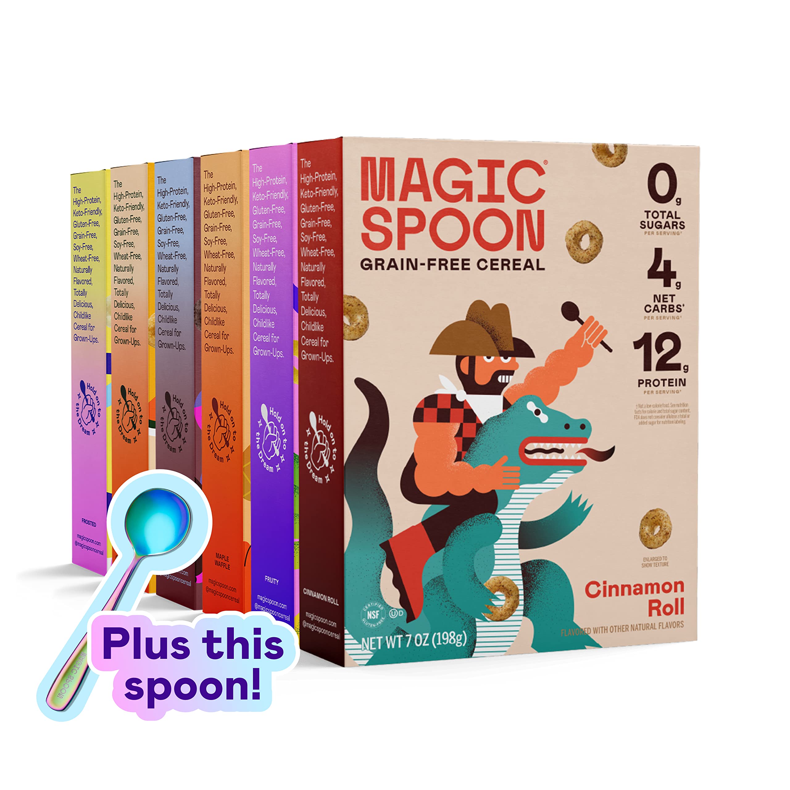 Magic Spoon Cereal, Variety 6-Pack of Cereal + Spoon - Keto & Low Carb Lifestyles, Gluten & Grain Free, High Protein, 0g Sugar