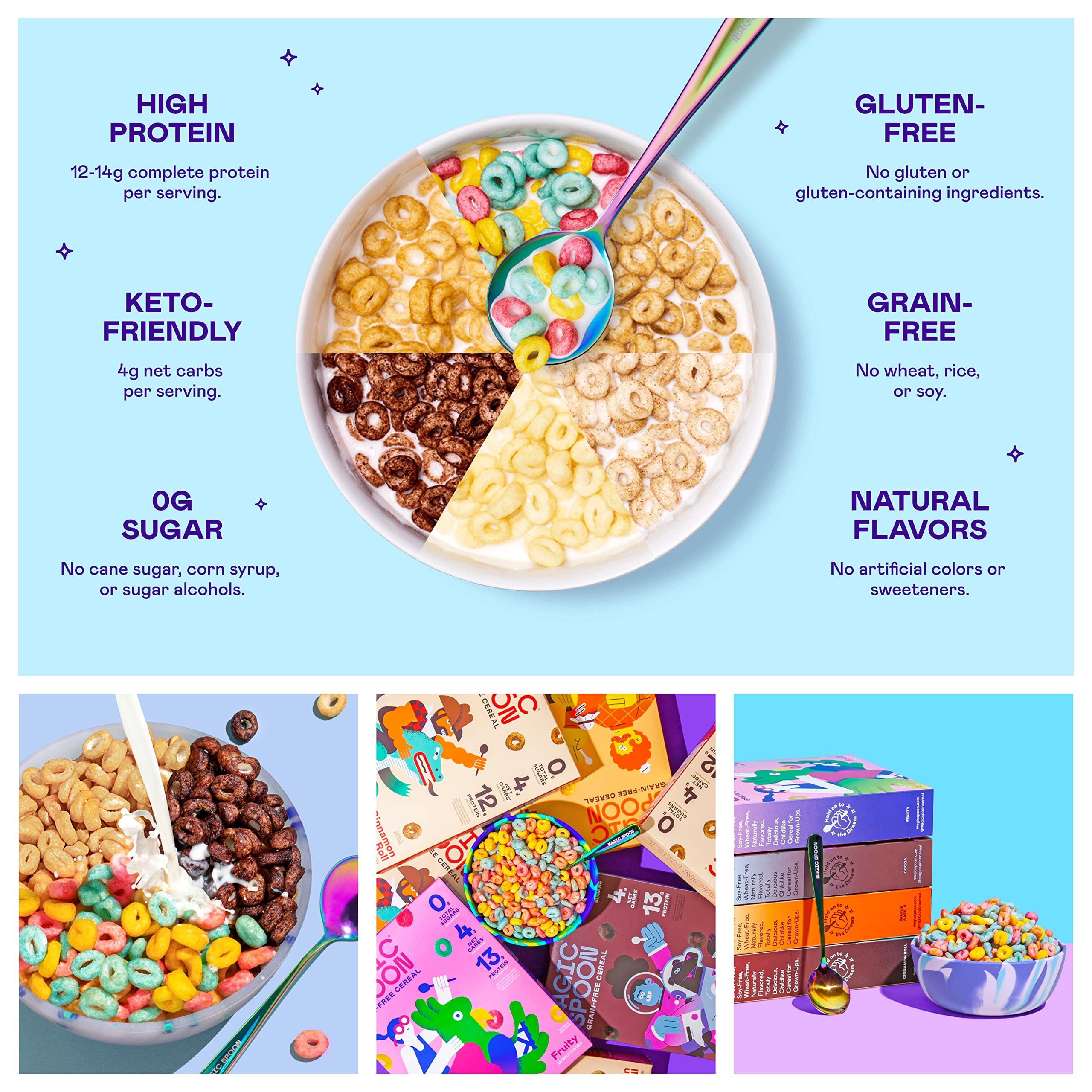 Magic Spoon Cereal, Variety 6-Pack of Cereal + Spoon - Keto & Low Carb Lifestyles, Gluten & Grain Free, High Protein, 0g Sugar