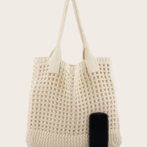 ENBEI Womens Large Beach Tote Bags Shoulder Handbags knit bag Tote bag aesthetic for Beach Crocheted tote cute Tote bags (white)