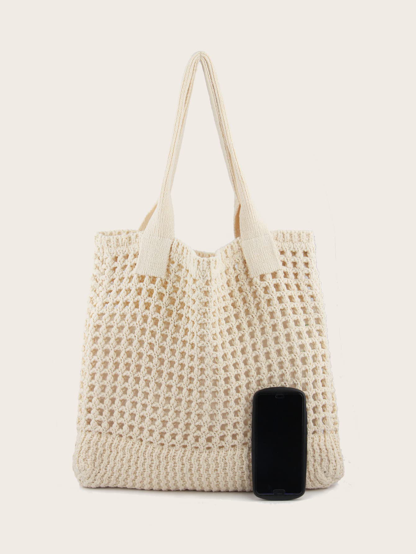 ENBEI Womens Large Beach Tote Bags Shoulder Handbags knit bag Tote bag aesthetic for Beach Crocheted tote cute Tote bags (white)