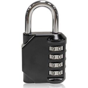 newhouse hardware improved 4-digit combination lock | outdoor waterproof padlock for school, gym locker, sports locker, fence, toolbox, gate, and travel | customizable 4-digit lock combo | black