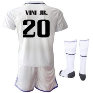 Madrid Home Vinicius Kids Jersey + Shorts + Socks Set Kit Size Small (6-7 Years Old) For Youth