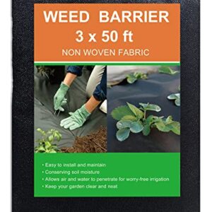 3FT x 50 FT Premium Garden Non Woven Weed Barrier Landscape Fabric Heavy Duty Weed Block Control Garden Cover