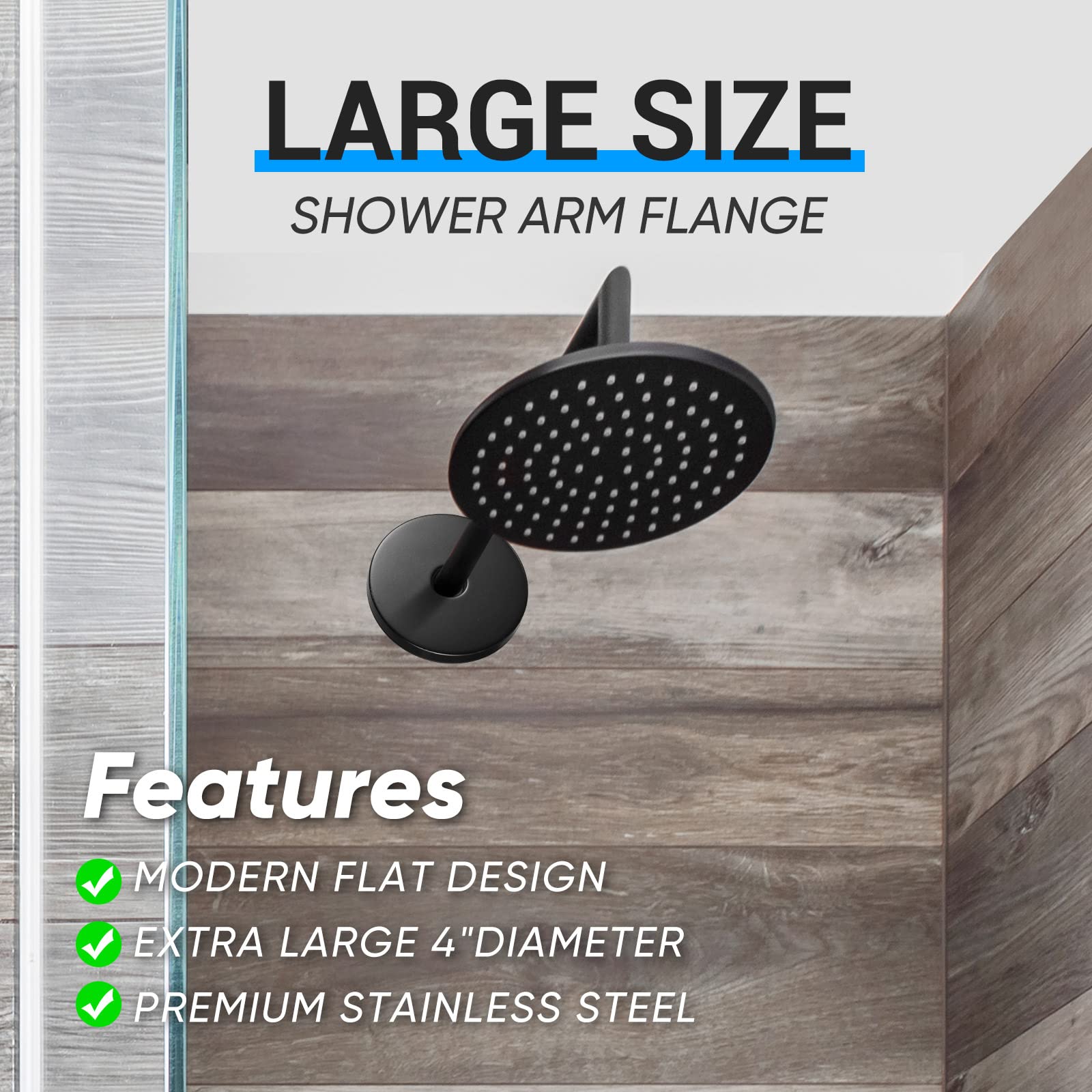 LEIFIDE Extra Large Shower Arm Flange 4 Outer Diameter Universal Replacement Modern Shower Arm Large Escutcheon Plate Suitable for Most Brands Shower Head Arms, Matte Black