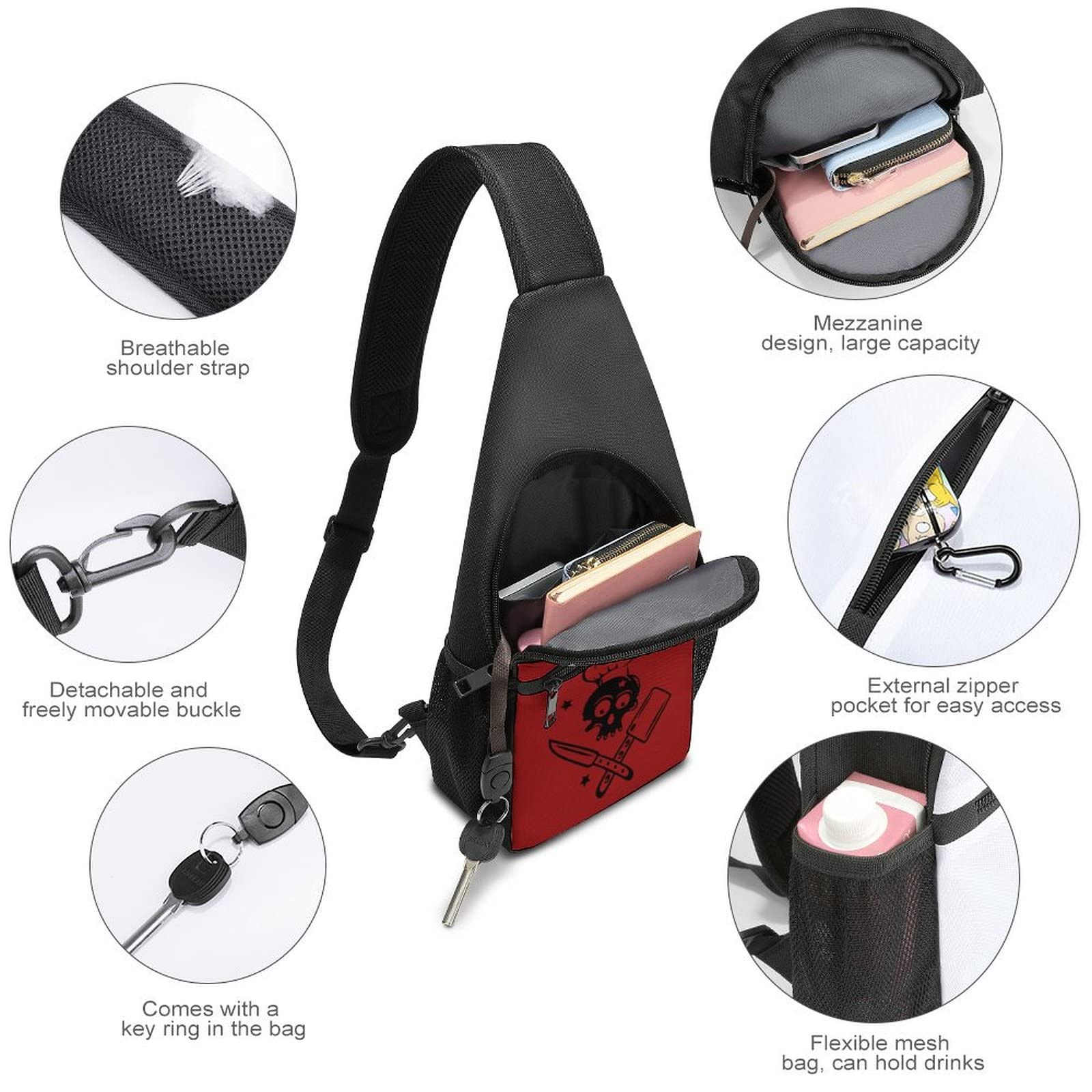 Chef Hat Knives Trendy Sling Bag Casual Crossbody Shoulder Backpack Lightweight Chest Bag for Travel Hiking