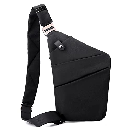 chinatera Personal Pocket Bag for Men Sling Crossbody Bags, Casual Anti-Thief Slim Shoulder Backpack for Outdoor Sports (Black, Left Shoulder)