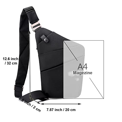 chinatera Personal Pocket Bag for Men Sling Crossbody Bags, Casual Anti-Thief Slim Shoulder Backpack for Outdoor Sports (Black, Left Shoulder)