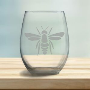 honey bee etched stemless wine glasses - set of 2/4/6/8-20.5oz glassware (set of four (4))