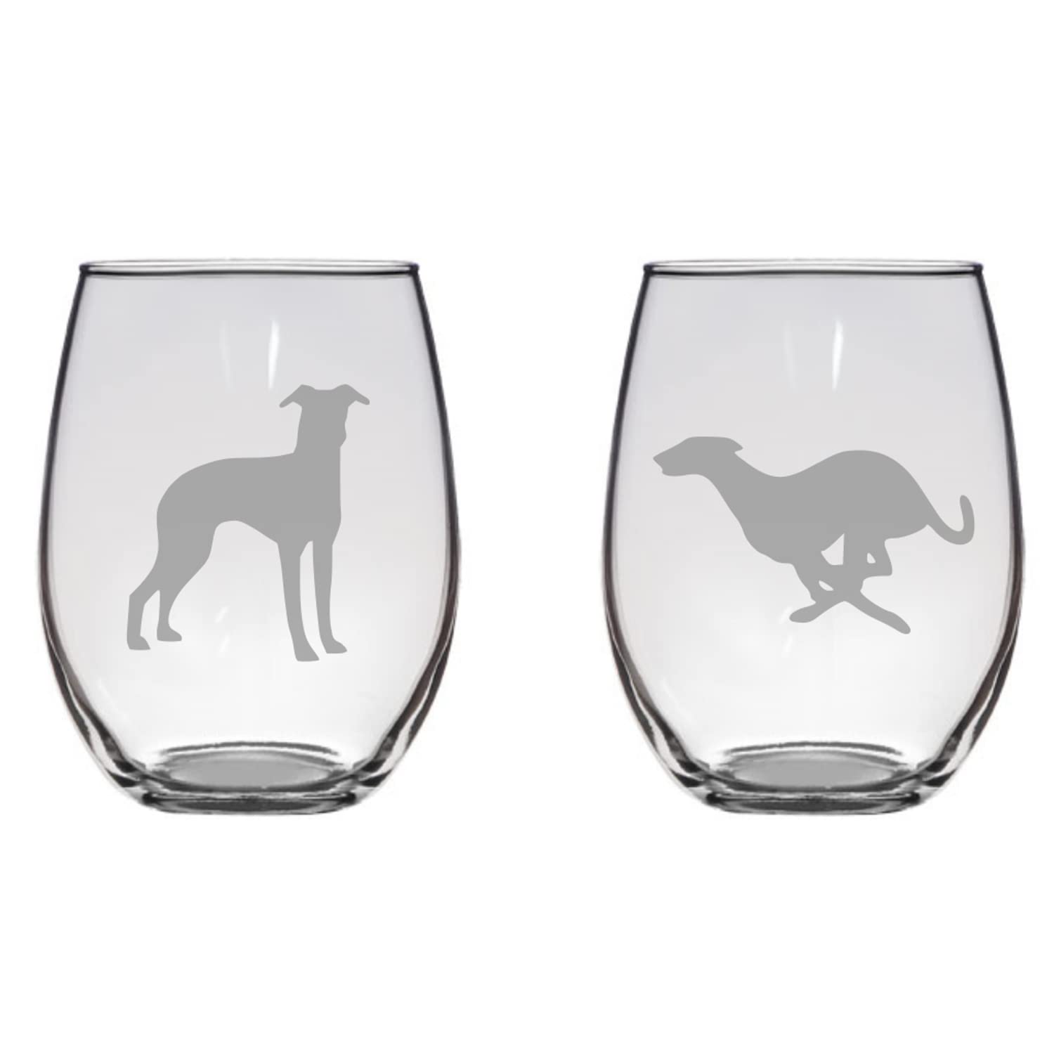 Greyhound Set Etched Stemless Wine Glasses - Set of 2/4/6/8-20.5oz Glassware (Set of Two (2))