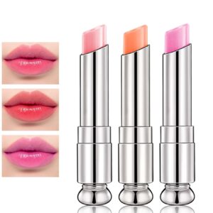 wenjlyj 3 pcs color changing change lipstick lip balm set,magic jelly lipstick color change changing lip gloss tinted lip balm moisturizing long lasting waterproof crystal lipstick for women