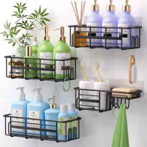 topchase shower caddy shower organizer, 4 pack shower shelves for inside shower, rustproof adhesive black shower storage rack with built-in soap dish