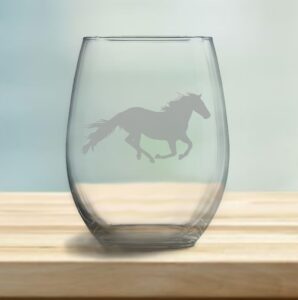 galloping horse etched stemless wine glasses - set of 2/4/6/8-20.5oz glassware (set of two (2))