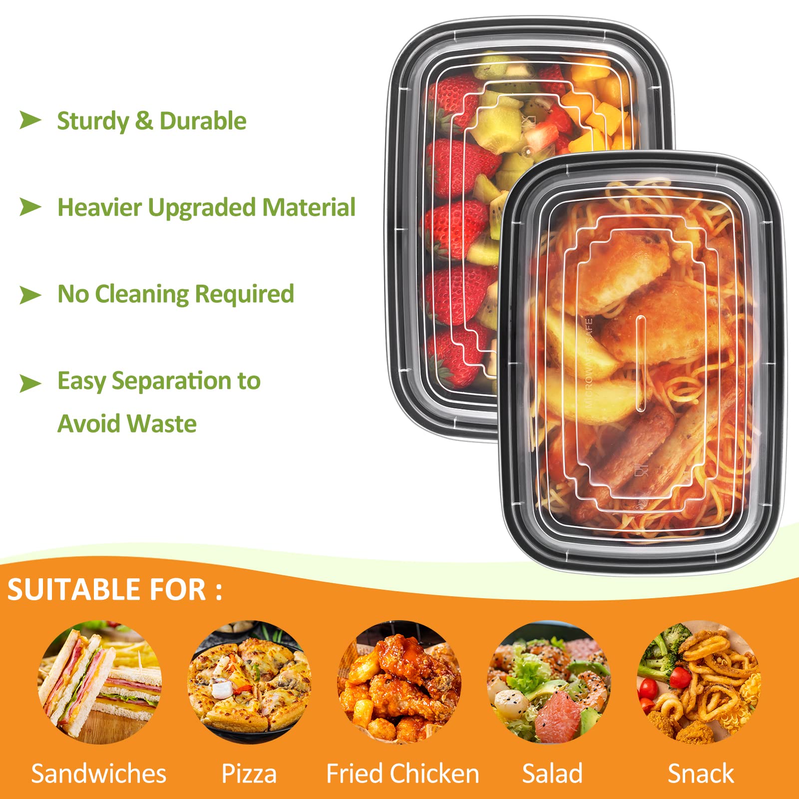 Eupako 20 Sets 28 oz Meal Prep Container Reusable - Plastic-Food-Storage-Containers-with-Lids, Disposable To Go Containers, Portion Control - Microwave, Dishwasher, Freezer Safe (1 Compartment)