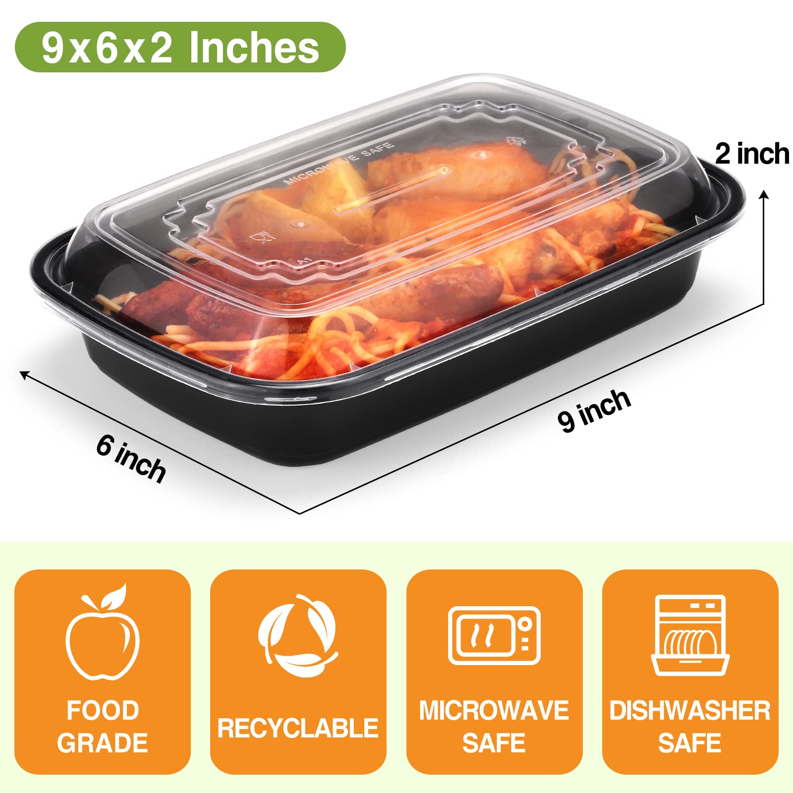 Eupako 20 Sets 28 oz Meal Prep Container Reusable - Plastic-Food-Storage-Containers-with-Lids, Disposable To Go Containers, Portion Control - Microwave, Dishwasher, Freezer Safe (1 Compartment)