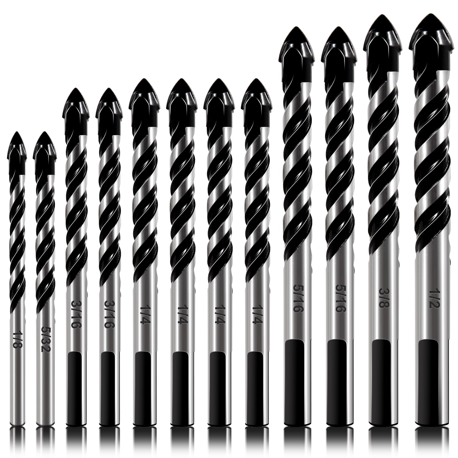 12-PCS Masonry Drill Bit Set & Concrete Drill Bit Set, 1/8 to 1/2 inch Professional Carbide Drill Bits Tip for Glass, Tile, Brick, Cement Concrete Plastic Wood etc. Masonry Drill Bits Set by DYRECELVE