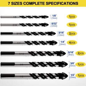 12-PCS Masonry Drill Bit Set & Concrete Drill Bit Set, 1/8 to 1/2 inch Professional Carbide Drill Bits Tip for Glass, Tile, Brick, Cement Concrete Plastic Wood etc. Masonry Drill Bits Set by DYRECELVE