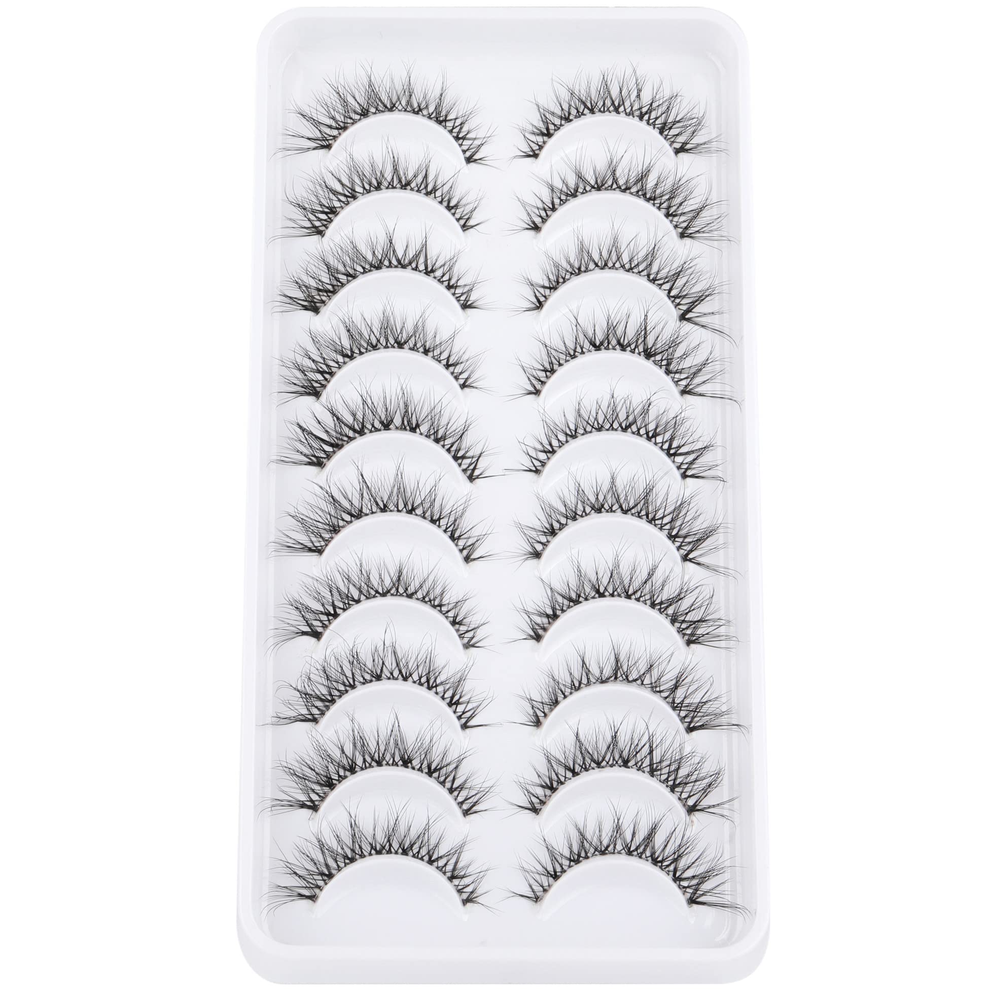 Lashes Natural Look Wispy Eyelashes Clear Band Lashes Cluster Short Mink Fluffy Fox Eye 15mm Lash Extensions Cat Eye False Eyelashes Pack, 10 Pairs, Not Fall Apart