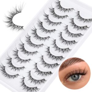 Lashes Natural Look Wispy Eyelashes Clear Band Lashes Cluster Short Mink Fluffy Fox Eye 15mm Lash Extensions Cat Eye False Eyelashes Pack, 10 Pairs, Not Fall Apart