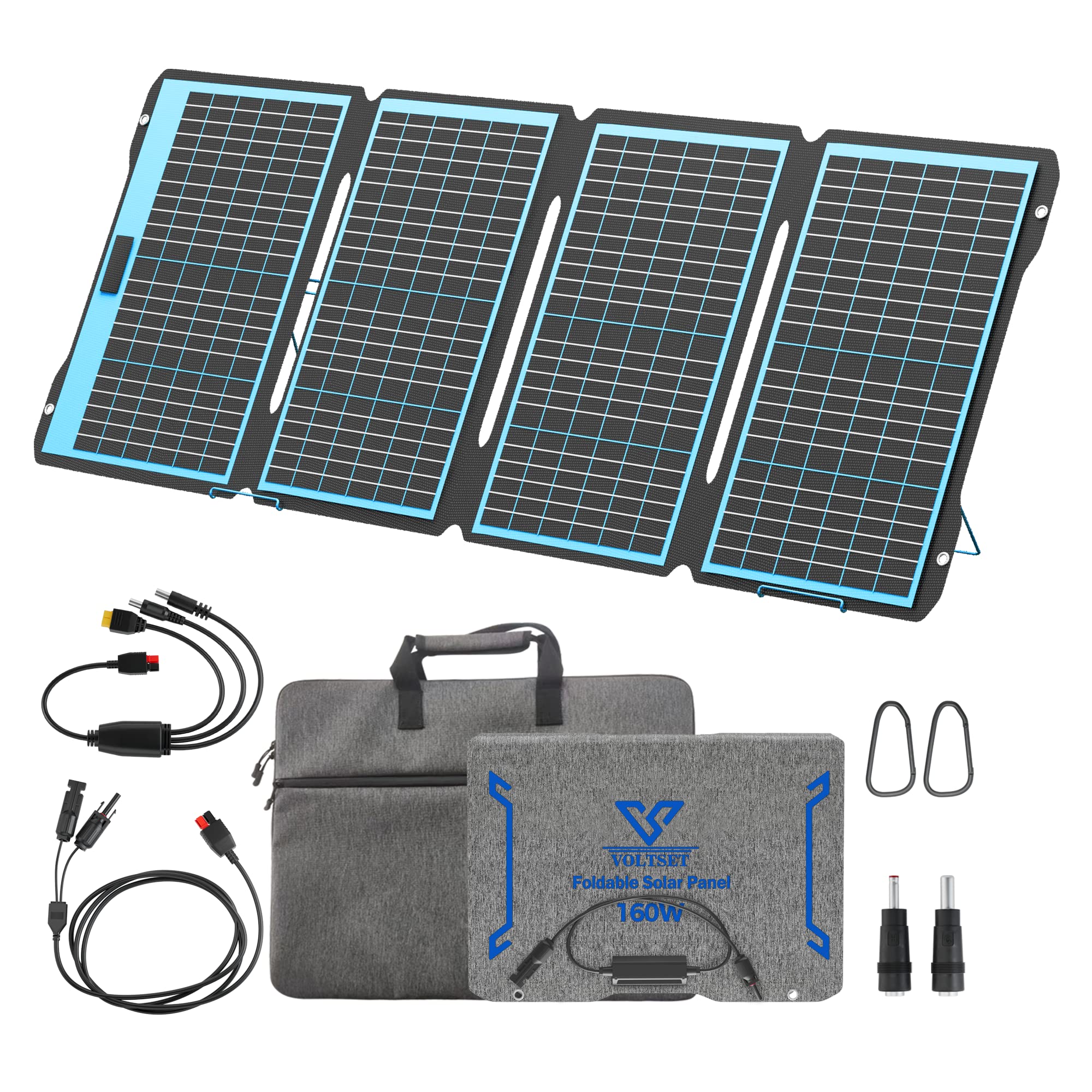 Voltset 160W Portable Solar Panels, Foldable Solar Panel Charger of ETFE 23.5% High Efficiency with Adjustable Kickstand, Waterproof IP68 for Mobile Power Station RV Camping Off Grid