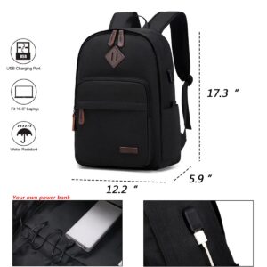 KYALOU Laptop Backpack, Lightweight Bookbag Casual Daypack for Men and Women, College with USB Charging Port - Black