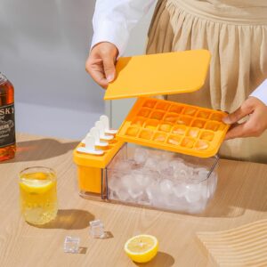 Ice Cube Tray with Lid and Bin for Freezer Container,4 Pcs Popsicle Molds And 24 pcs Ice Cubes Molds for Refrigerator With Easy Release,Spill-Resistant Removable Lid & Ice Scoop for Whiskey,Cocktail