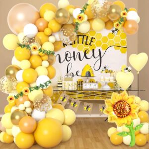 Sunflower Birthday Party Decorations, 114Pcs Sunflower Yellow Balloons Garland Arch Kit with Sunflower Garland BE HAPPY Banner for Lemon Honeybee Daisy Sunflower Sunset Sunshine Baby Shower Decoration