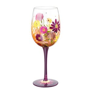 nymphfable forever flower wine glass 15oz hand painted wine glasses, colorful wine glasses birthday wedding gifts for women